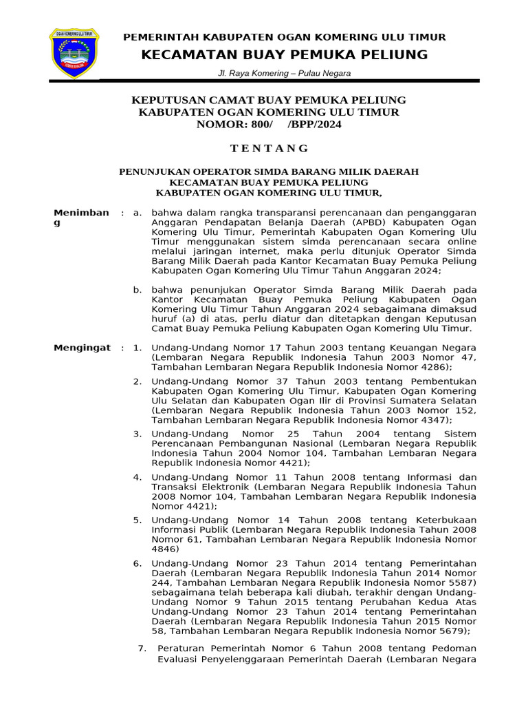 SK Operator Simda BMD Tahun 2024 | PDF