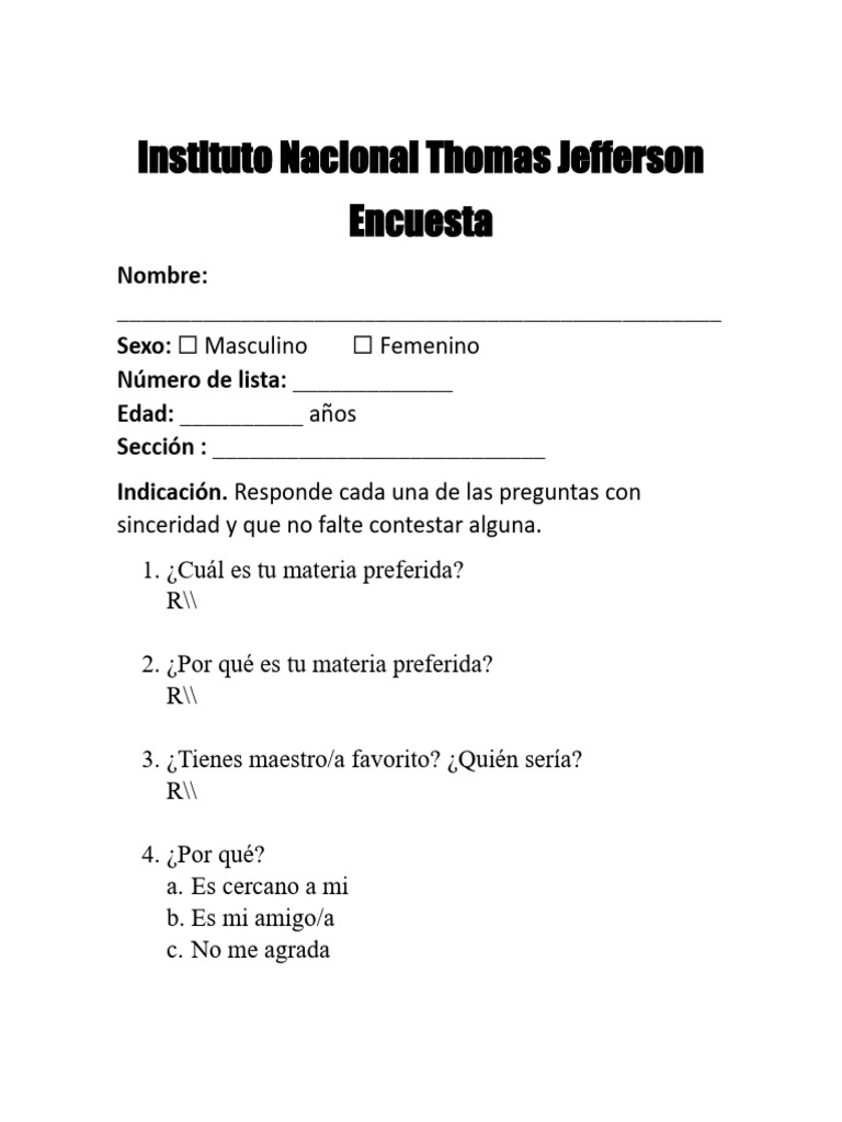 Instituto Nacional Thomas Jefferson | PDF