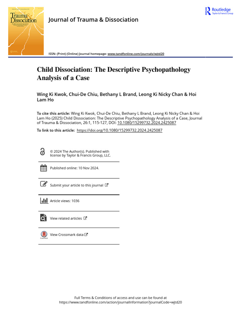 Child Dissociation: Case Study Insights | PDF | Dissociation ...