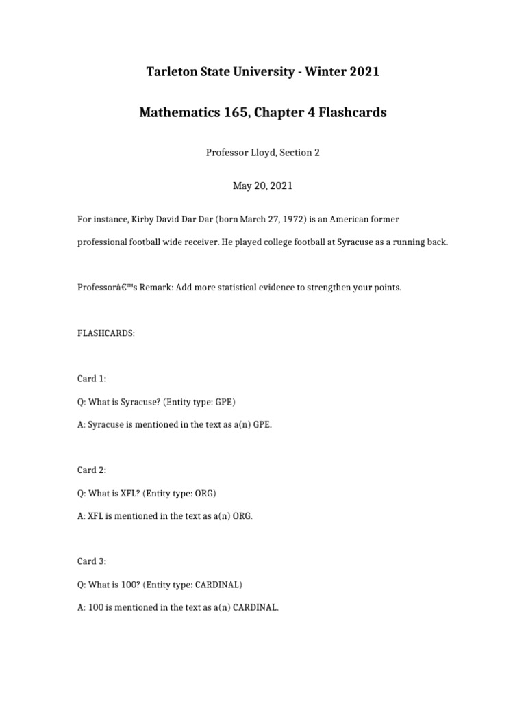 Mathematics 165 Chapter 4 Flashcards | PDF