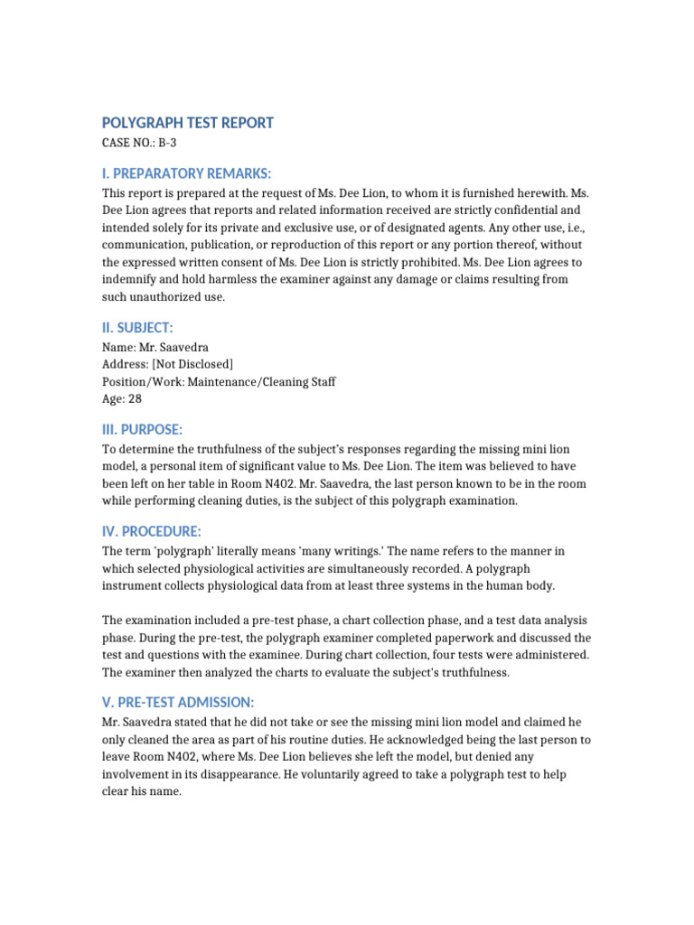 Polygraph Test Report MR Saavedra | PDF | Polygraph