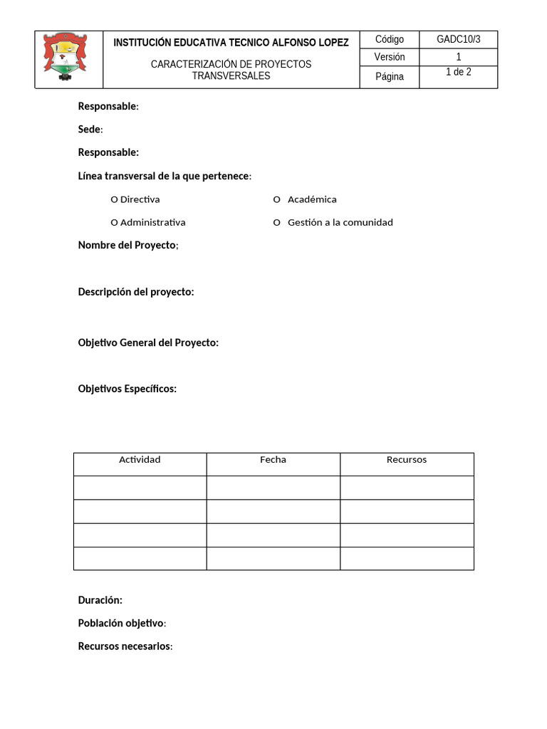 Formato para Proyectos Transversales | PDF