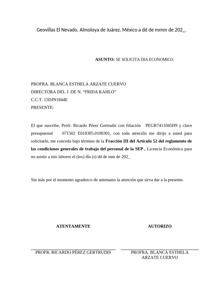 Formato Solicitud Dia Economico | PDF