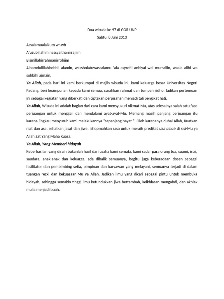 Doa Wisuda Ke 97 Di GOR UNP | PDF