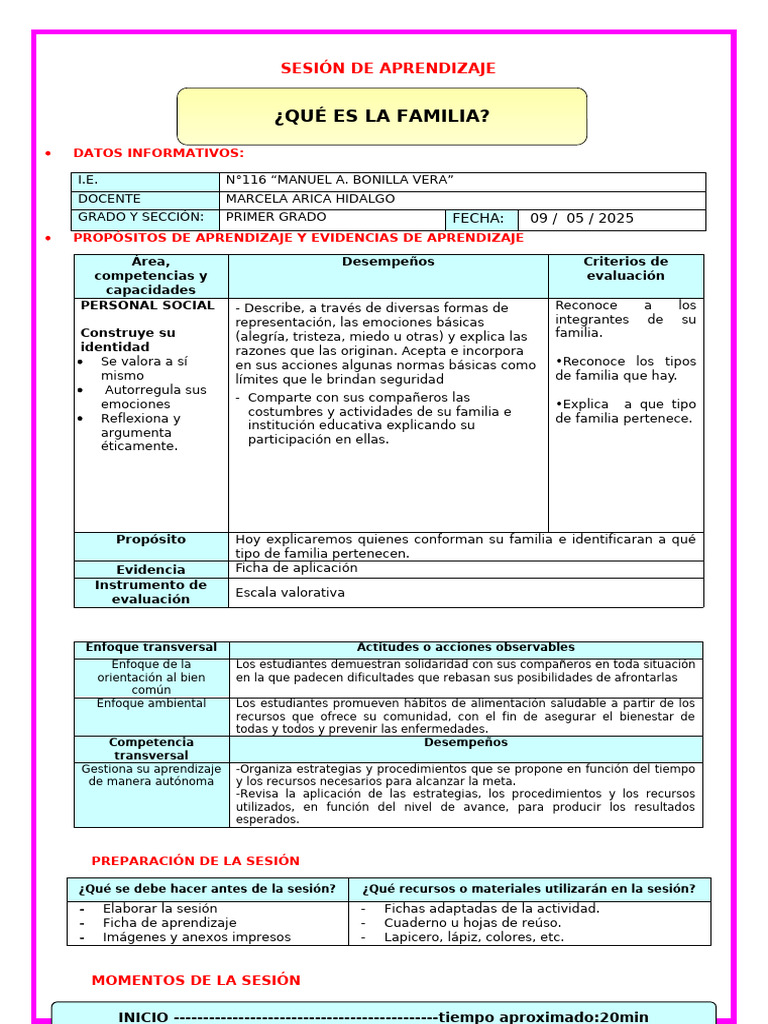 1º U2 s3 Sesion d1 Ps Qué Es La Familia | PDF | Aprendizaje | Las emociones