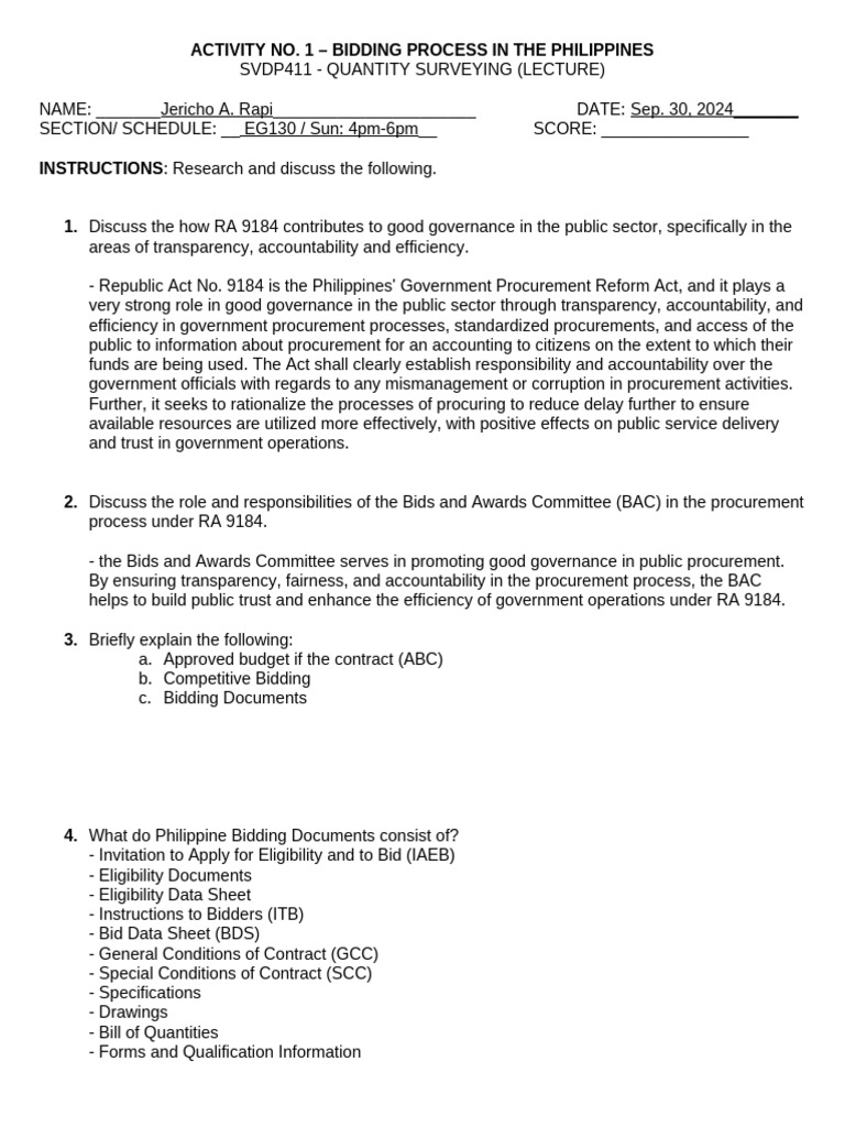 Bidding Process and RA 9184 in the Philippines | PDF | Employment ...