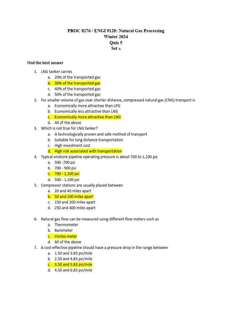 Natural Gas Processing Quiz 5 Guide | PDF | Natural Gas | Liquefied ...