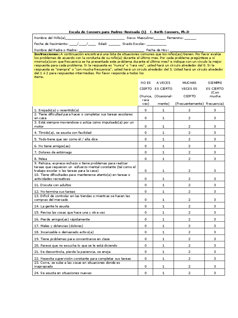 Escala de Conners para Padres1 | PDF | Ocio