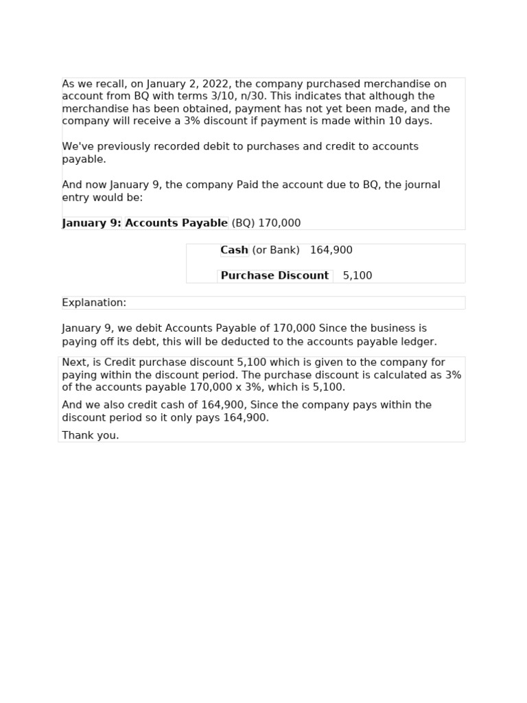 Journal Entry for Purchase Discount | PDF