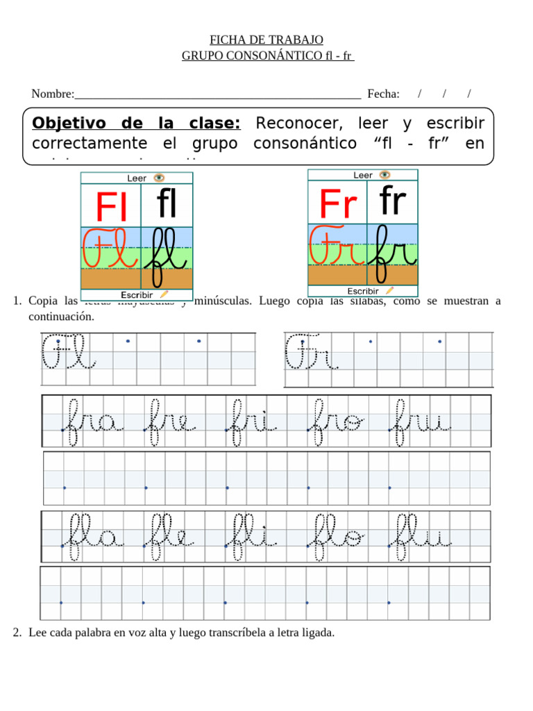 Actividades con grupos consonánticos fl-fr | PDF