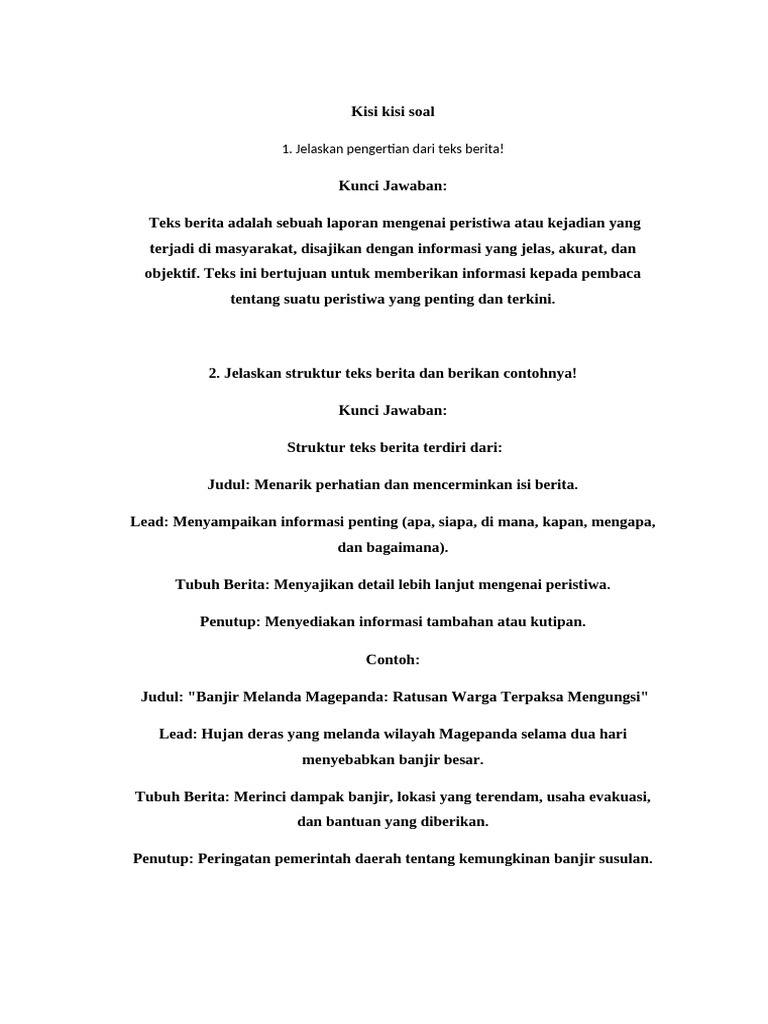 Kisi Kisi Soal Bindo Kelas | PDF