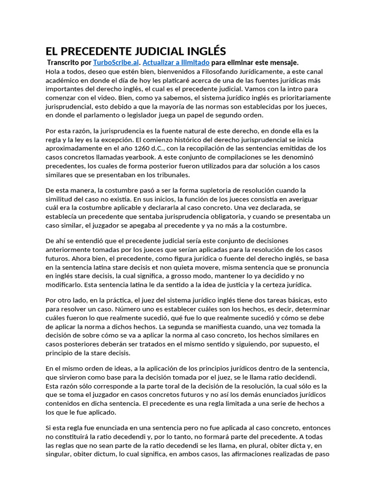 Precedente Judicial en el Derecho Inglés | PDF | Precedente | Caso de ley