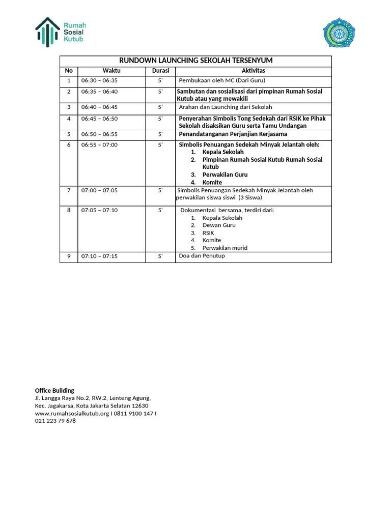 Rundown Launching Sekolah Tersenyum | PDF