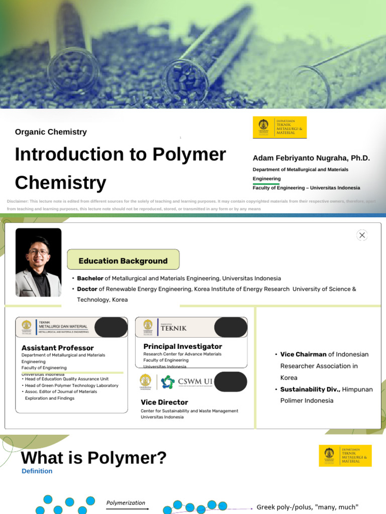 Modul 1 - Introduction of Polymer Chemistry | PDF | Polymers | Molecules