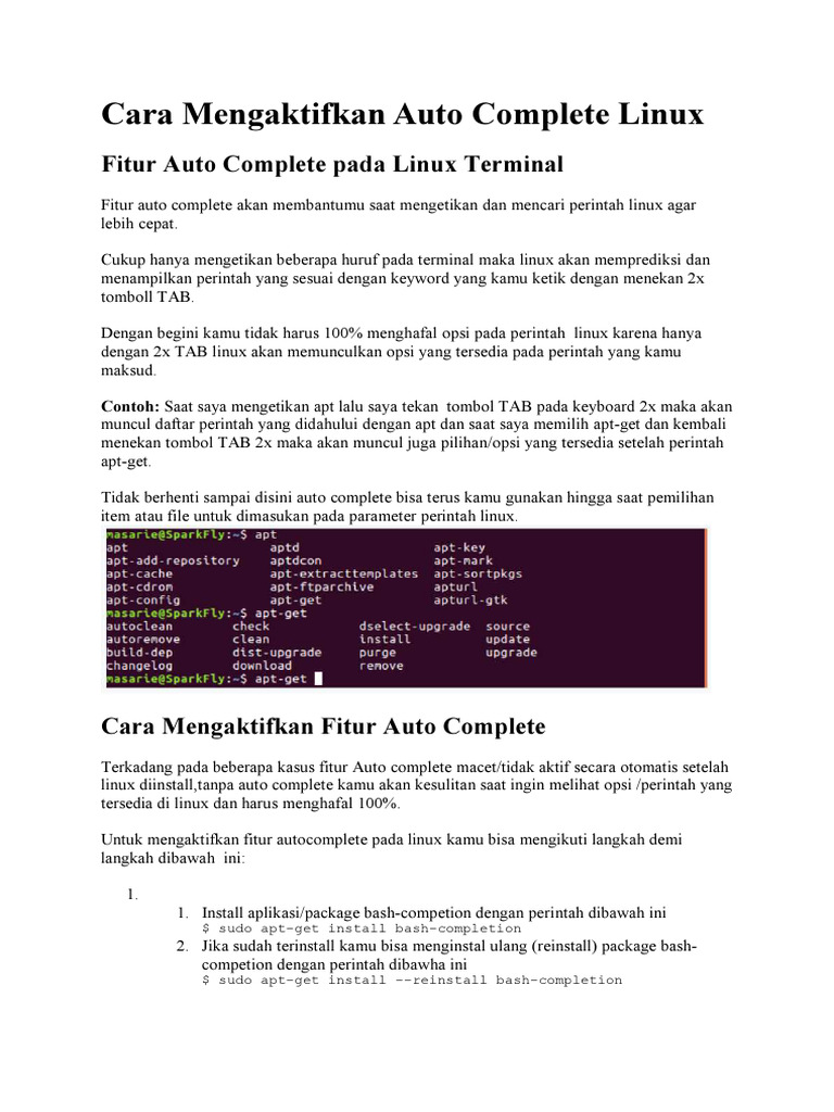 Cara Mengaktifkan Auto Complete Linux | PDF