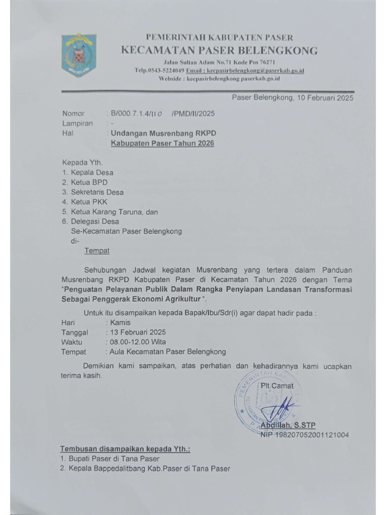 Undangan Musrenbang RKPD | PDF