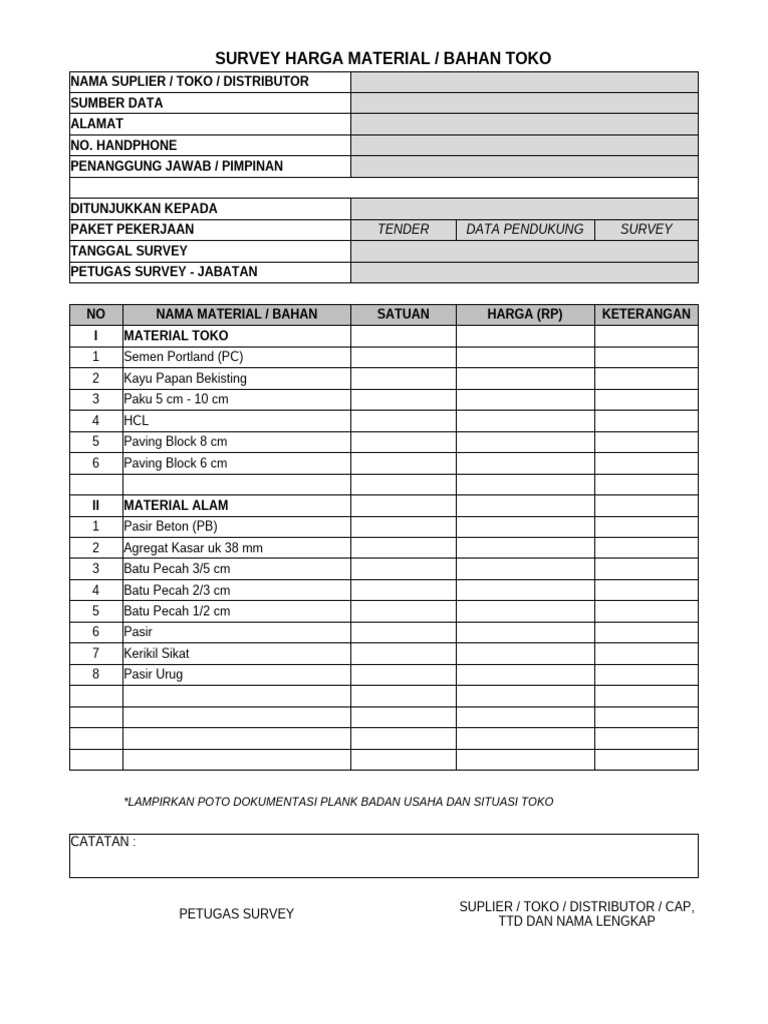 Survey Harga Material Toko Konstruksi | PDF