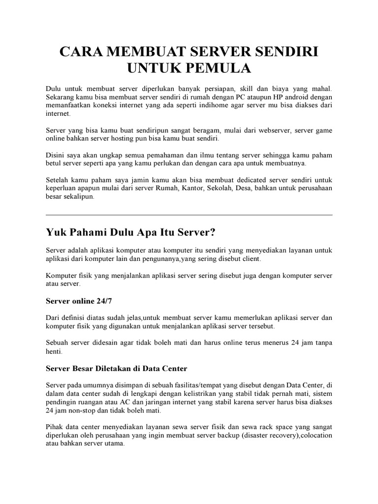 Cara Membuat Server Sendiri Untuk Pemula | PDF