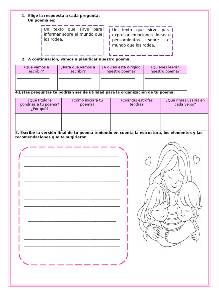 Ficha-Mierc-Comun-Escribimos Poemas Por El Dia de La Madre | PDF