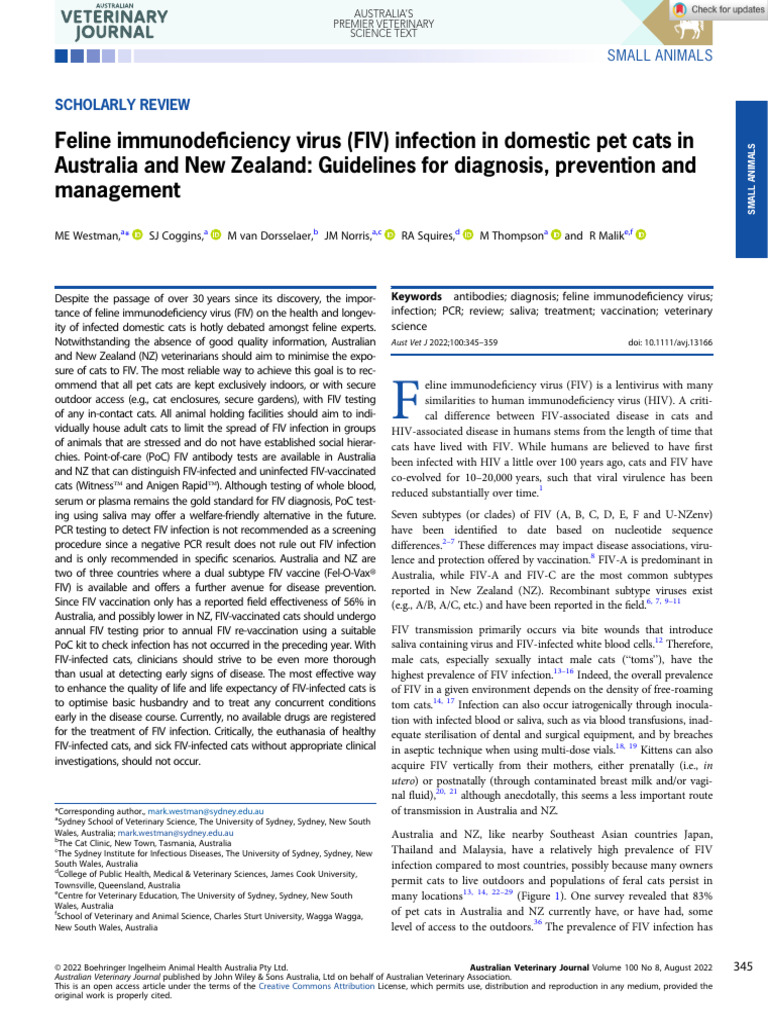 Aust Veterinary J - 2022 - Westman - Feline Immunodeficiency Virus FIV ...