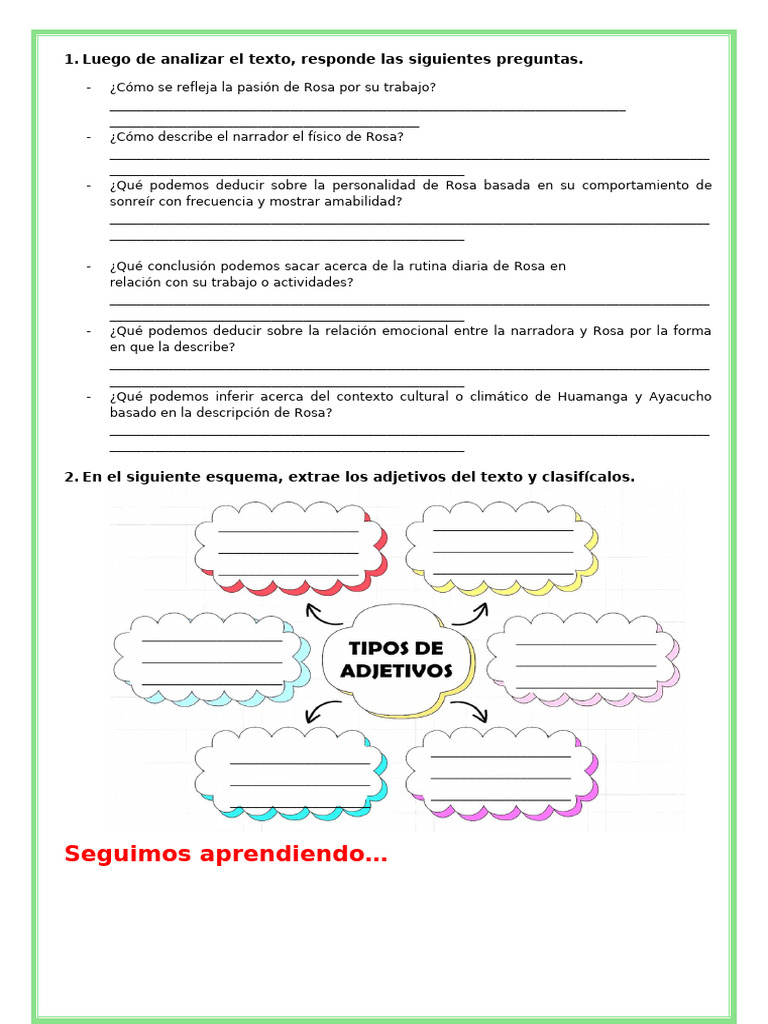 Ficha-Leemos Descriptivos Identificamos Adjetivos | PDF