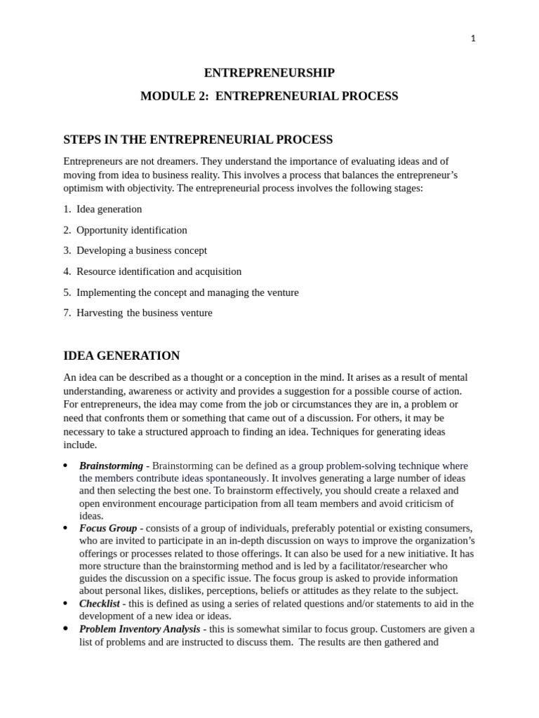 Module 2 Entrepreneurial Process | PDF | License | Entrepreneurship