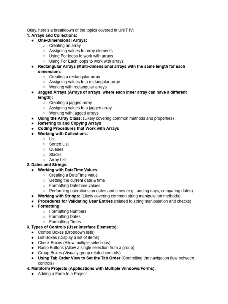 UNIT IV - Arrays and Collections - One-Dimensional A... | PDF | Dialog ...