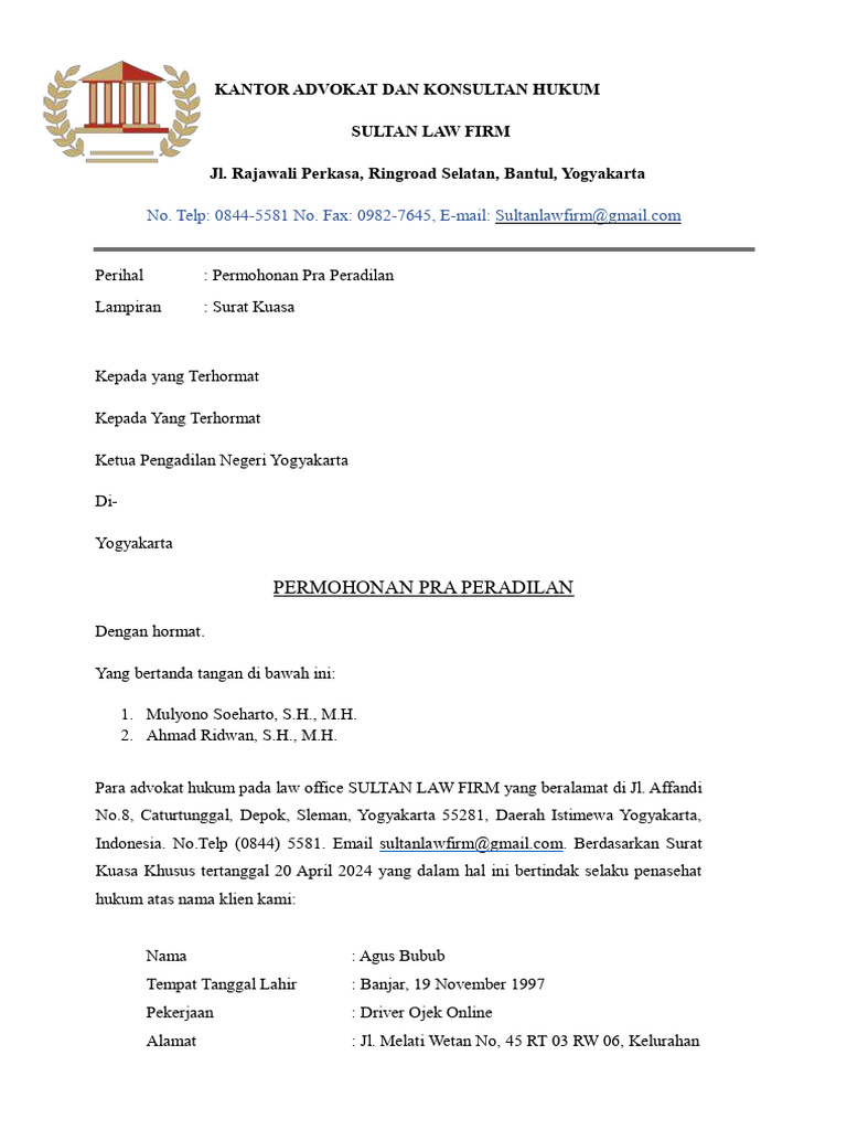 Surat Pra Peradilan | PDF