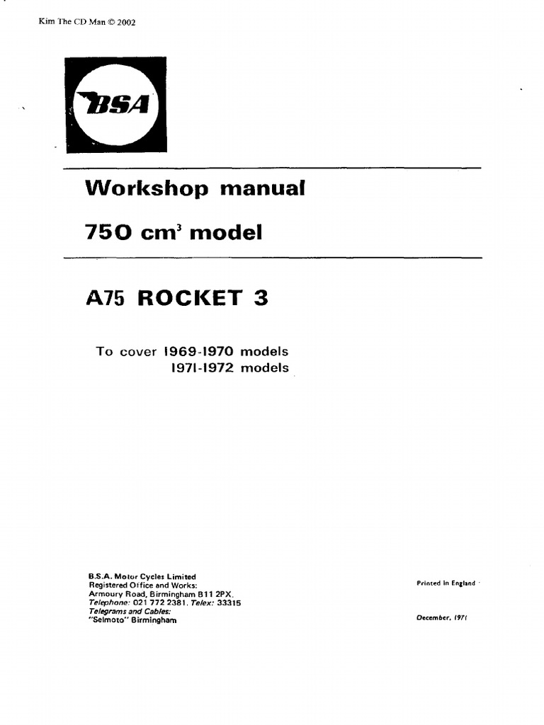 A75 Rocket III Workshop Manual | PDF