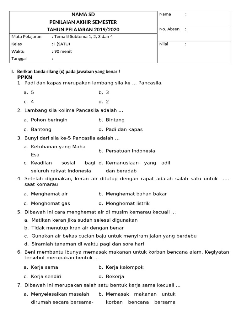 PAS KELAS 1 TEMA 8 Final | PDF