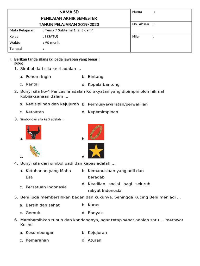 PAS KELAS 1 TEMA 7 Final | PDF