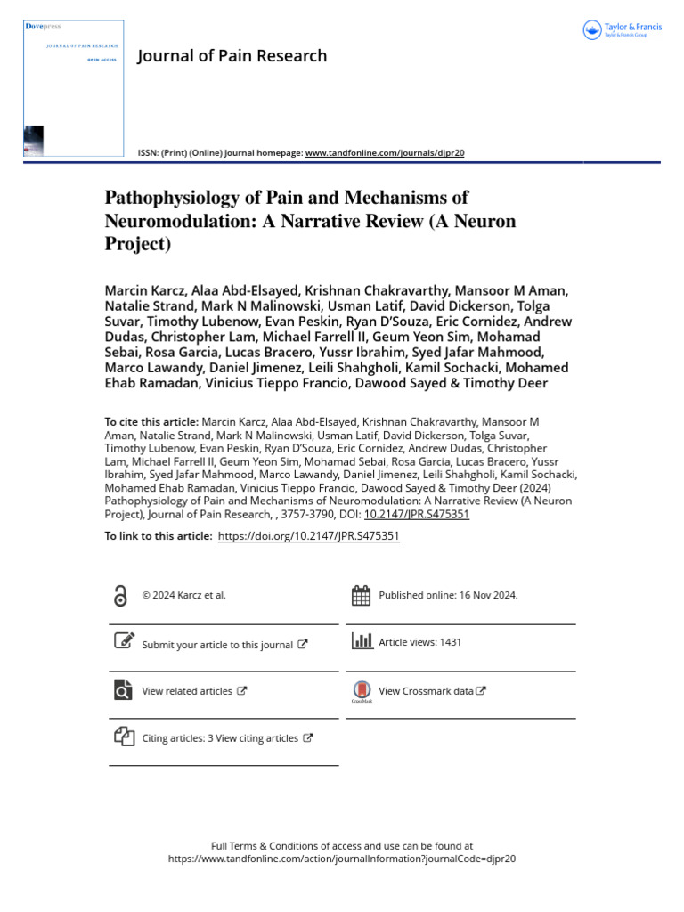 Pathophysiology of Pain and Mechanisms of Neuromodulation A Narrative ...