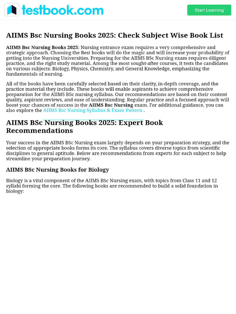 AIIMS BSC Nursing Books 2025 - Check Subject Wise Book List | PDF