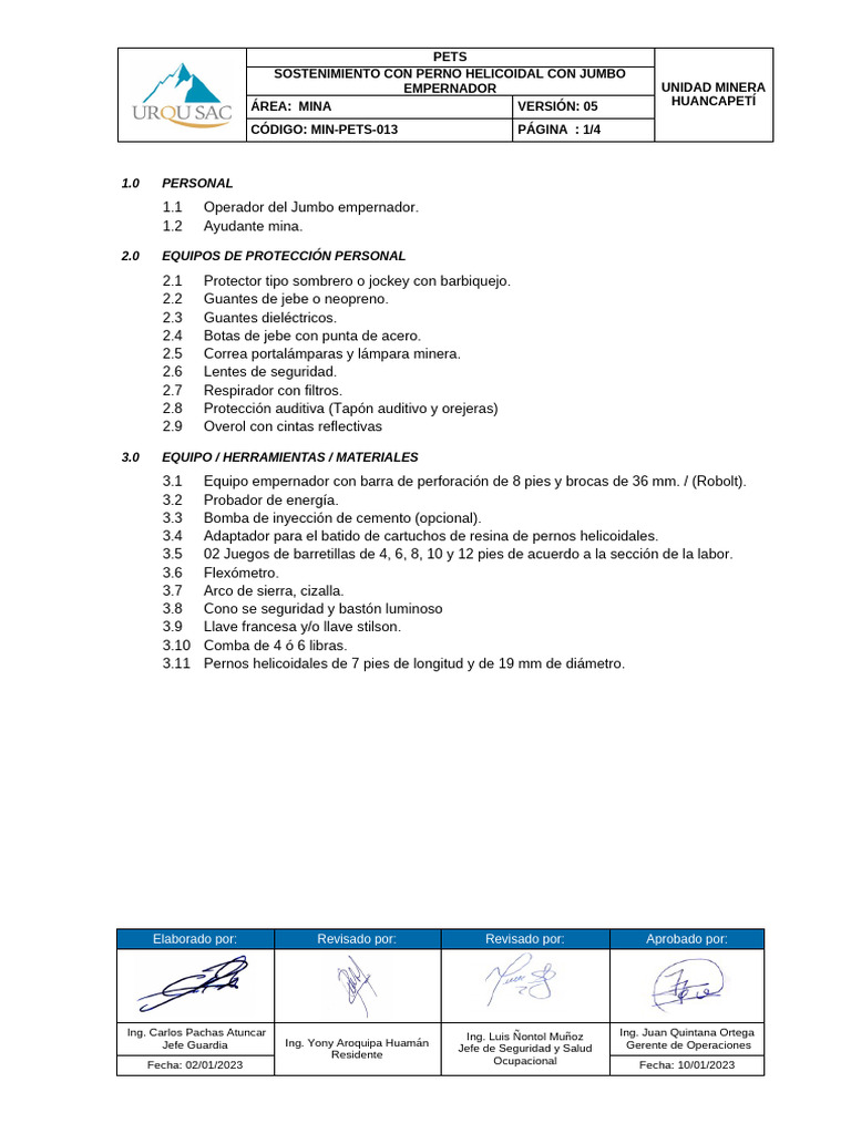 PTS Sostenimiento Con Perno Helicoidal Con Jumbo Empernador | PDF