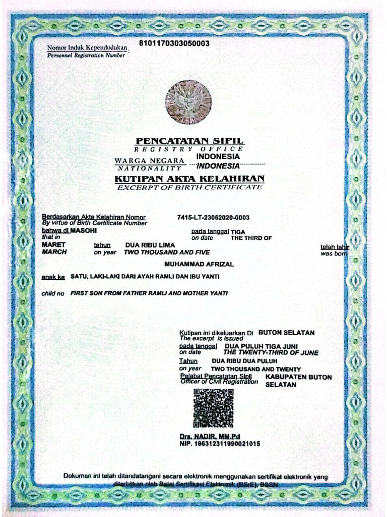 Akta Kelahiran Rian | PDF