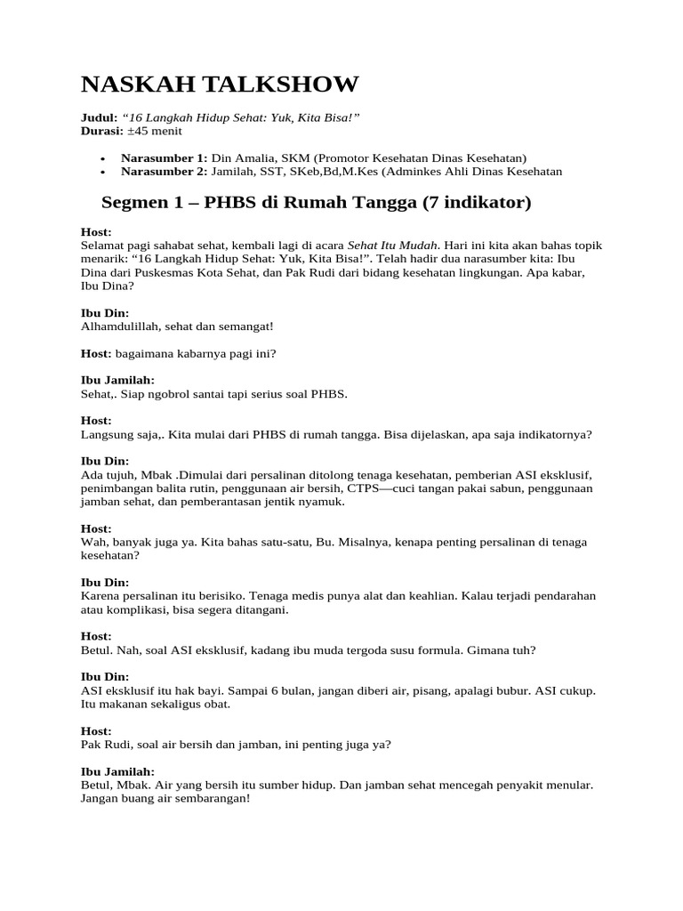 Naskah Talkshow Phbs 3 | PDF