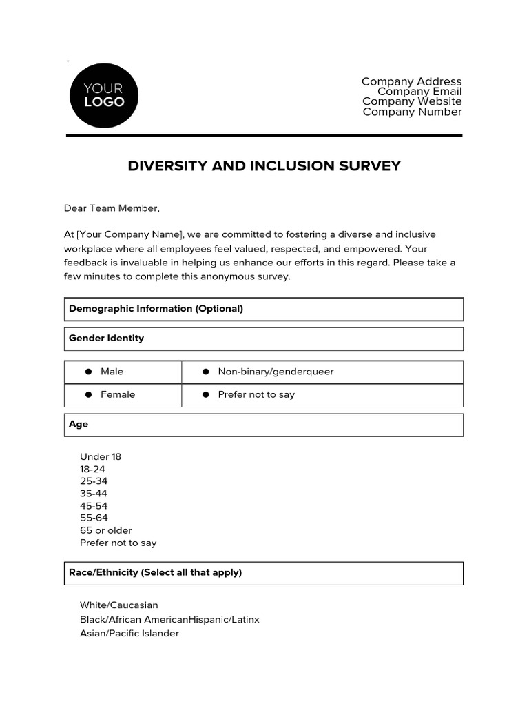 Diversity and Inclusion Feedback Survey | PDF | Diversity (Business ...