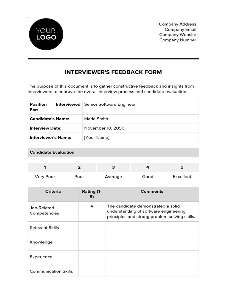 Interviewer - S Feedback Form HR Template | PDF | Skill | Communication