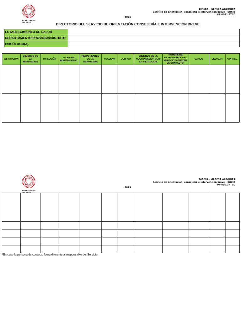 ANEXO-MODELO DE DIRECTORIO 2025 - VACIO | PDF