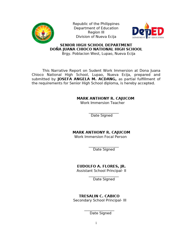 Narrative Report Prelim Pages | PDF | Experience | Skill