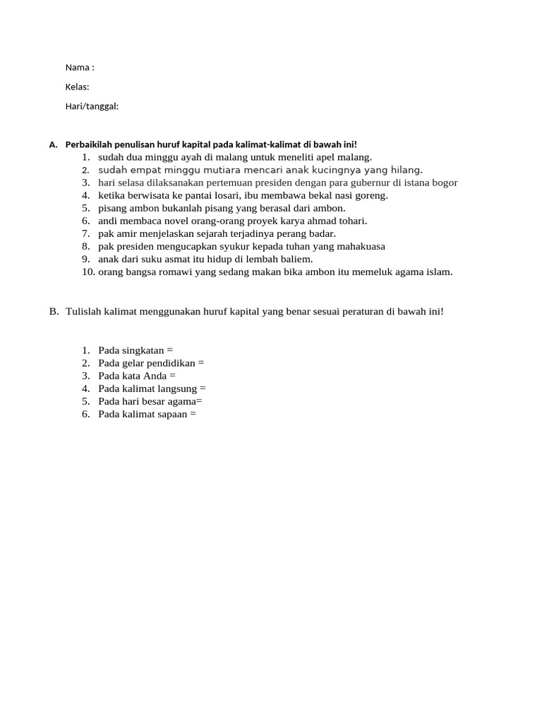 Latihan Soal Huruf Kapital | PDF