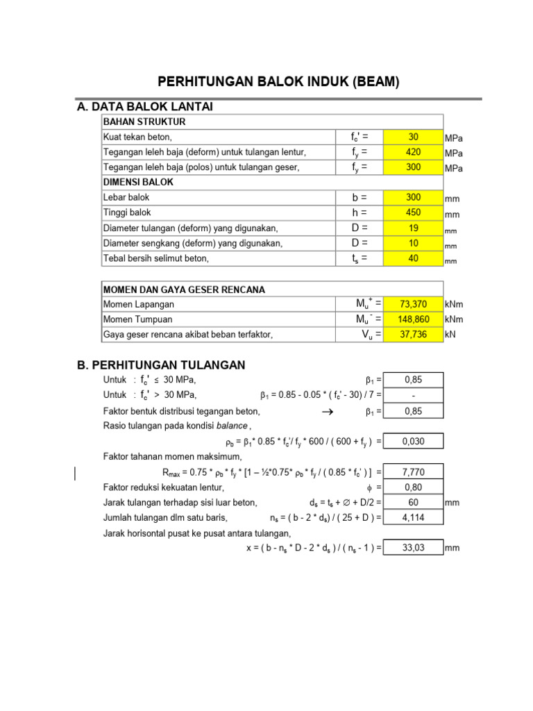 Perhitungan Balok Induk dan Tulangan | PDF