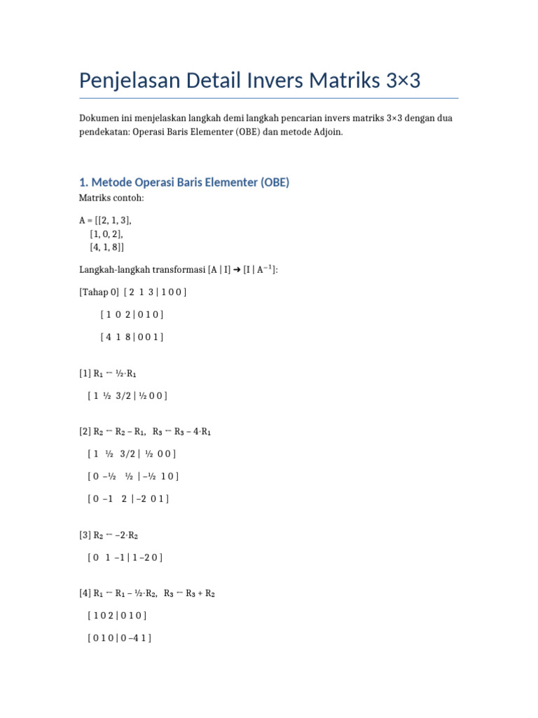 Invers Matriks 3x3 Detail | PDF