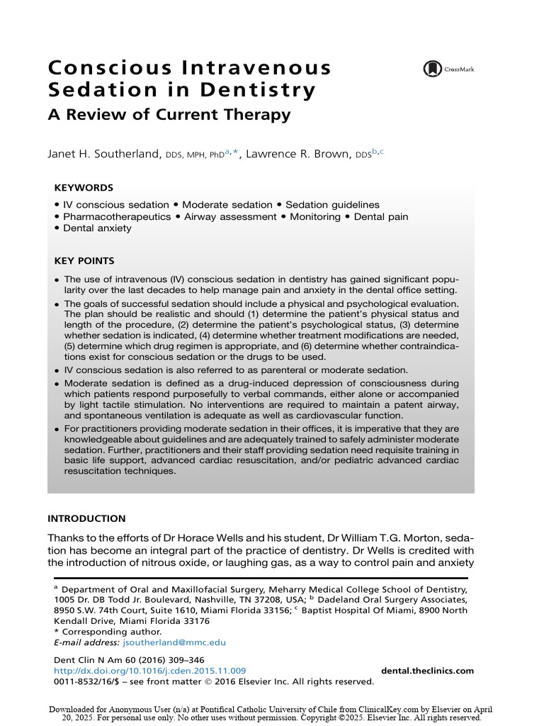 Conscious Intravenous Sedation in Dentistry - Janet H. Southerland ...