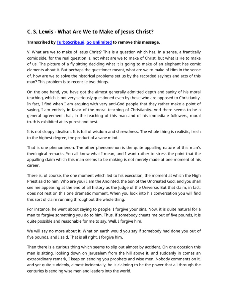 Understanding C.S. Lewis on Jesus Christ | PDF | Jesus | Resurrection ...