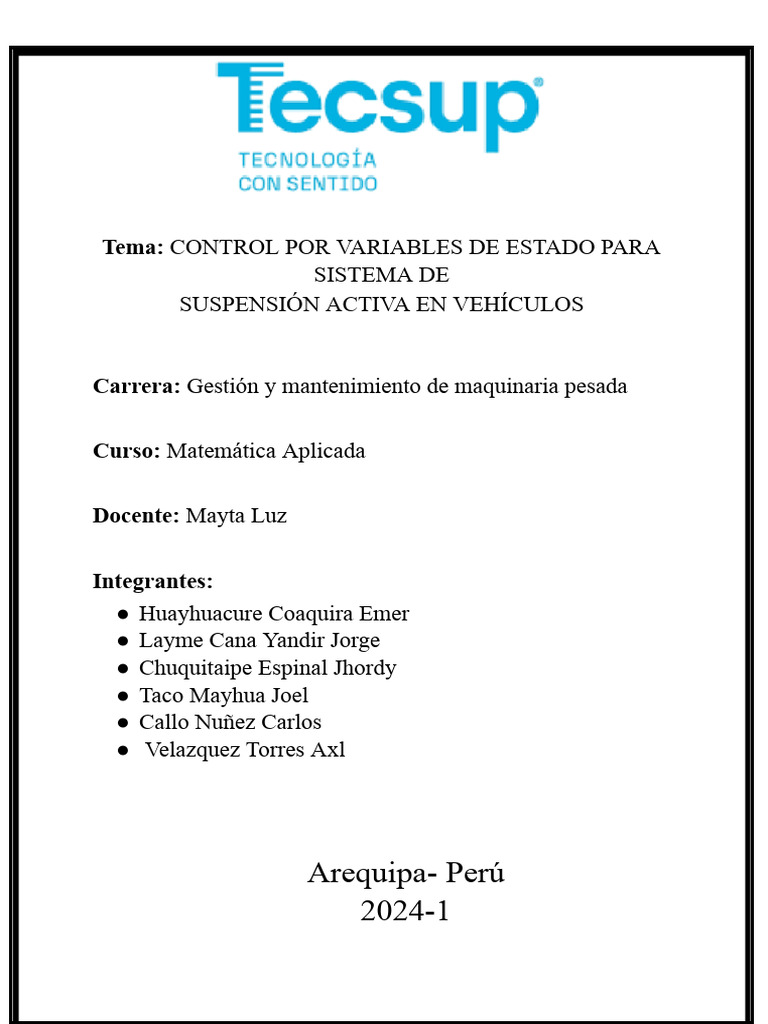 Expo Final... Control de Variable de Estado (Sistema de Suspension ...
