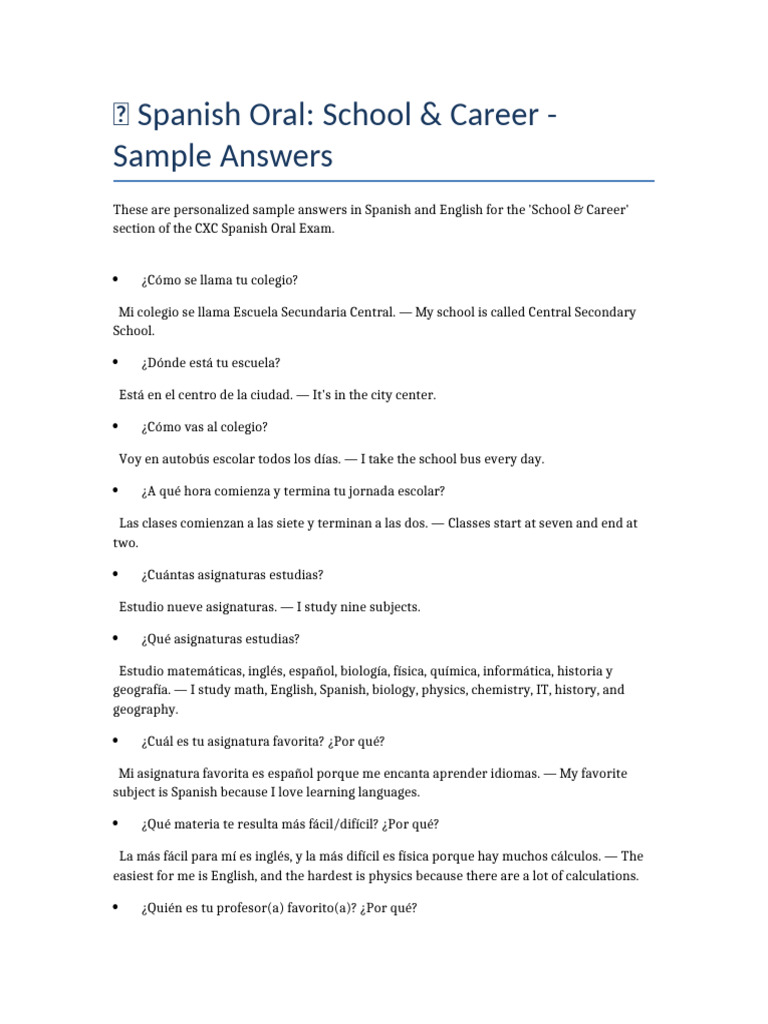 Respuestas para Examen Oral de Español | PDF