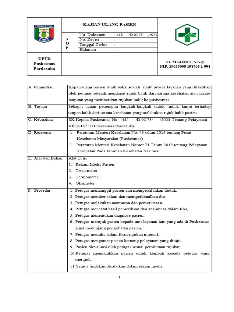 SOP KAJIAN RUJUK BALIK Ref | PDF