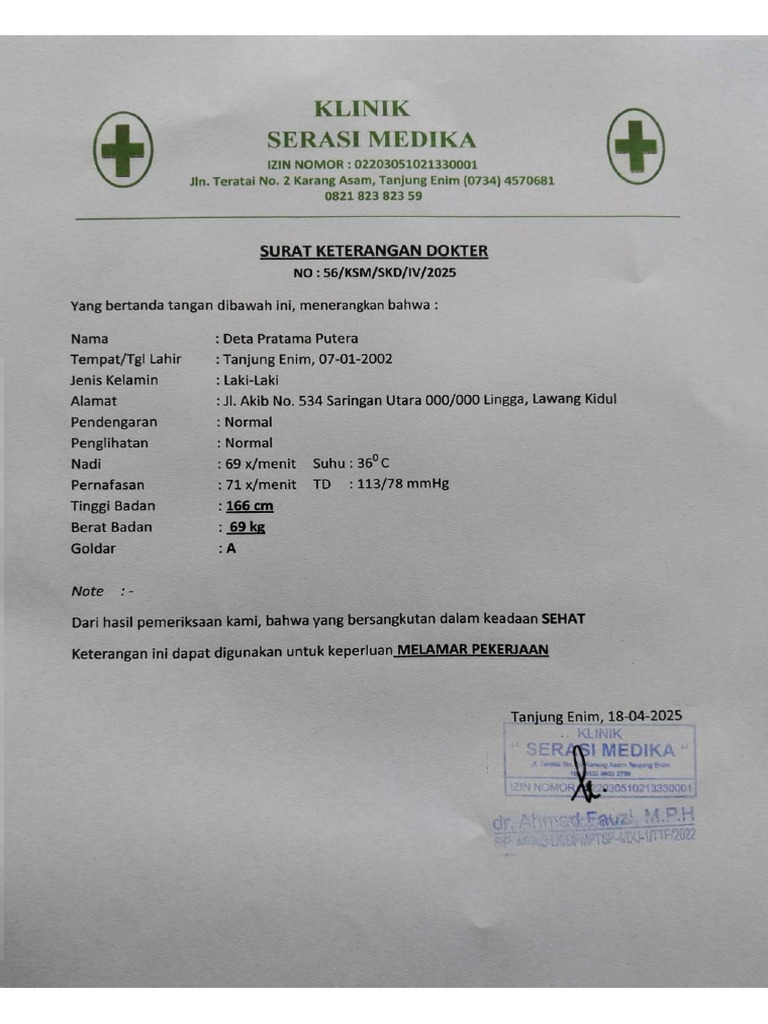 Keterangan Sehat | PDF