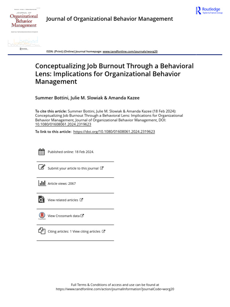 Conceptualizing Job Burnout Through A Behavioral Lens Implications For Organizational Behavior ...